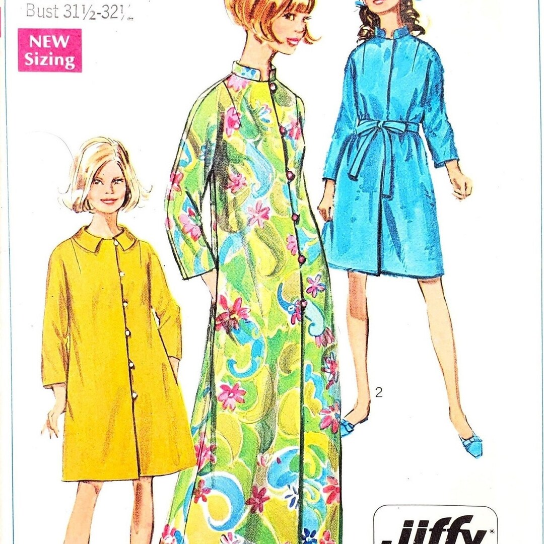 1960s Cozy Robe, Short or Long, With Kimono Sleeves & Pockets Size ...