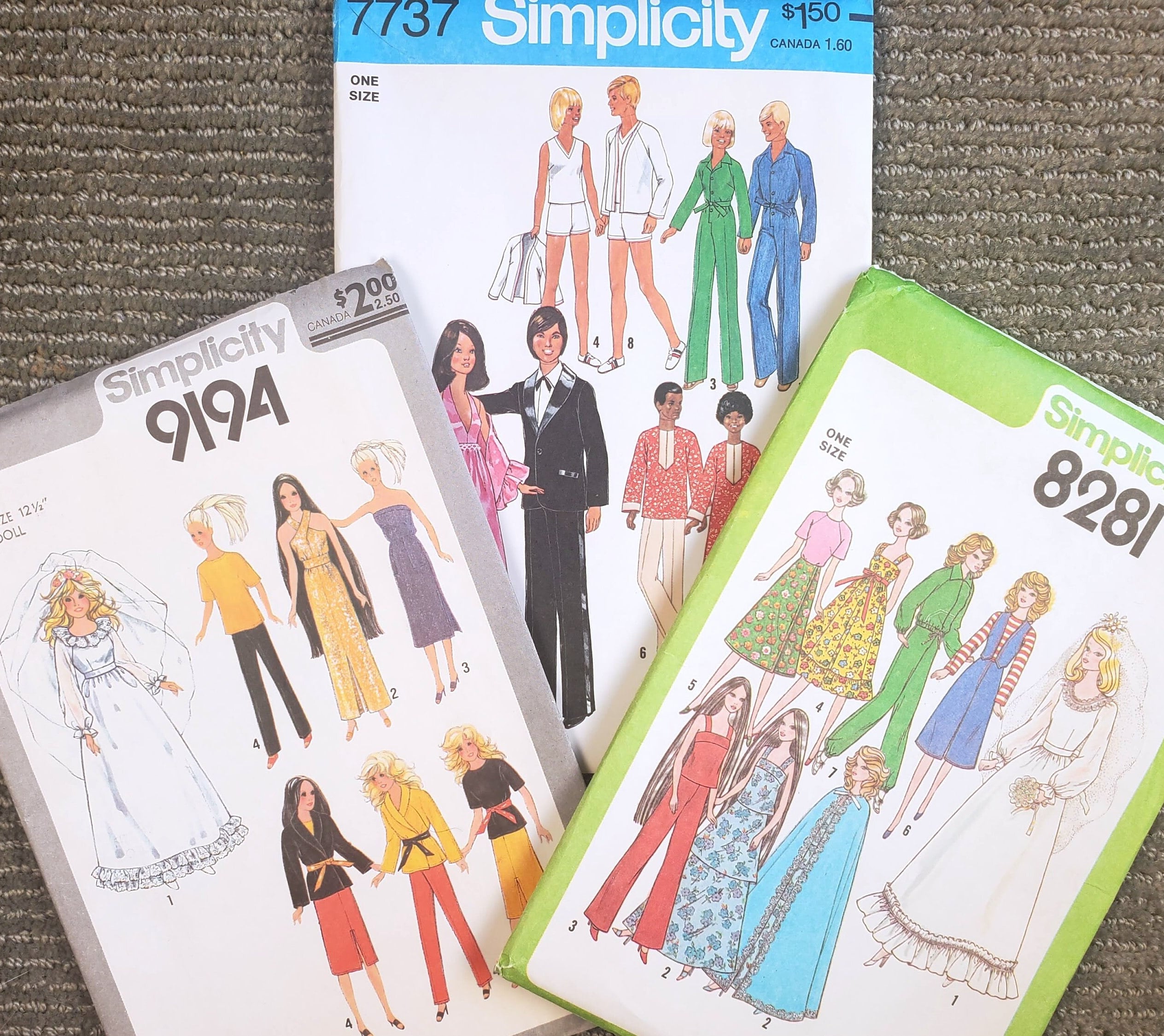 1970s Vintage Doll Clothes Patterns Simplicity 9194, 7737, 8281. Fits ...