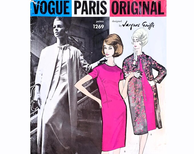 Vogue Paris Original 1269 Jacques Griffe Dress W Slip + Coat - Size 10 ...