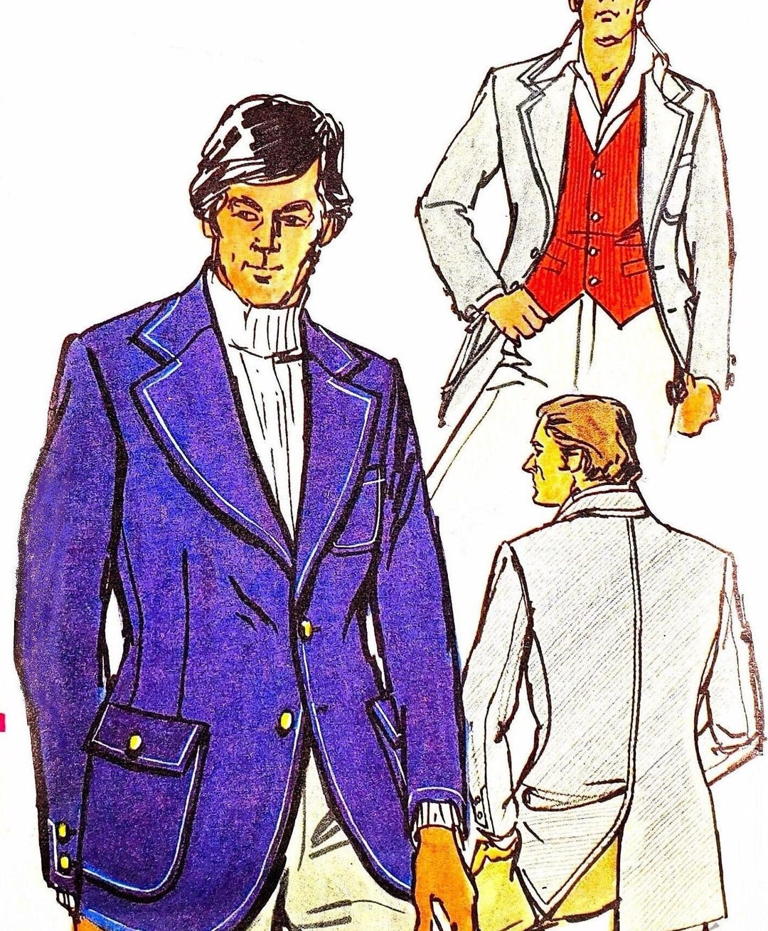Vogue Men's Jacket and Vest - Chest 40" Vintage 1970s Sewing Pattern ...