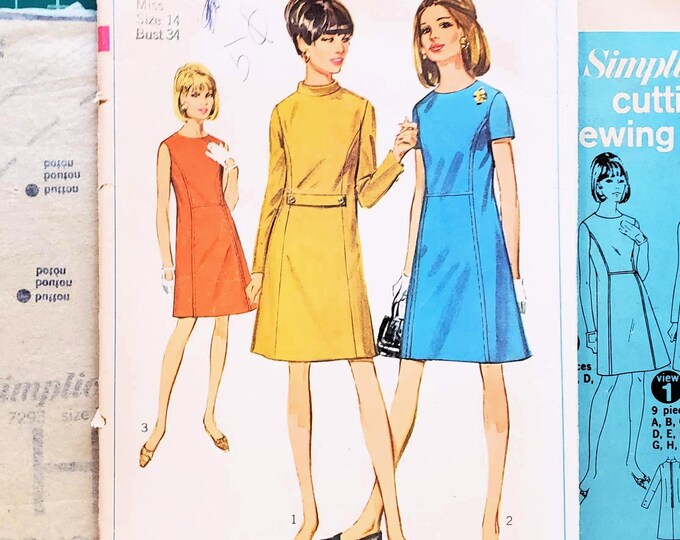Vintage 1960s Dress Sewing Pattern Size 14 B34 - Simplicity 7293 - Etsy