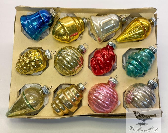 Vintage Shiny Brite Christmas Tree Ornaments, Berries Bells Lanterns ...