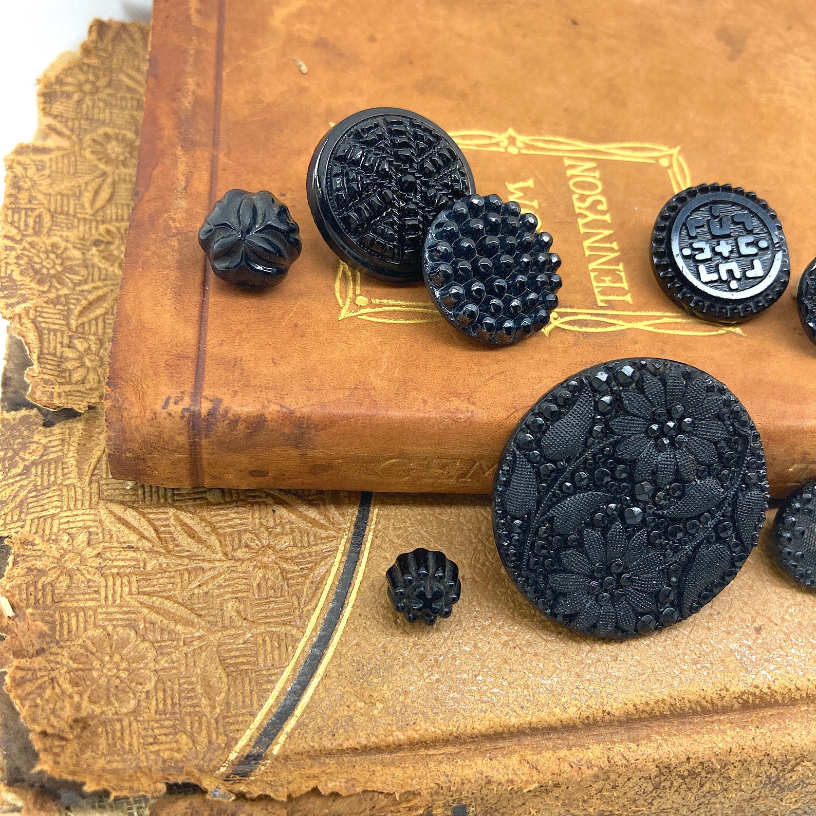Victorian Antique Mourning French Black Jet Buttons, Set of 9, Ca ...