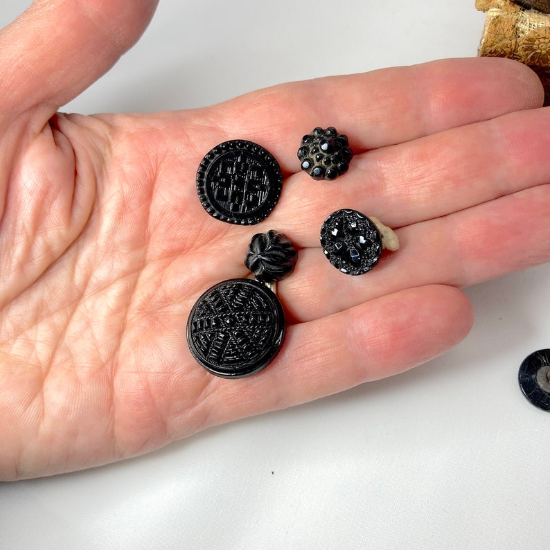 Victorian Antique Mourning French Black Jet Buttons, Set of 9, Ca ...