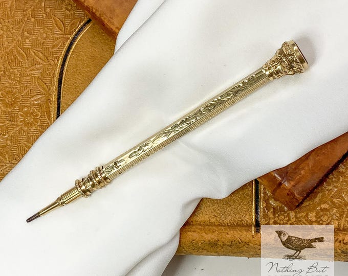 Antique Victorian Propelling Pencil 10K Rolled Gold Retracting With Red ...