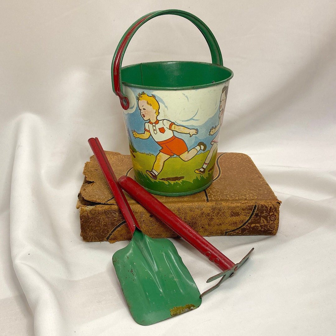 Antique Sand Pail Tin Litho Marked T. Cohn With Original Shovel and ...