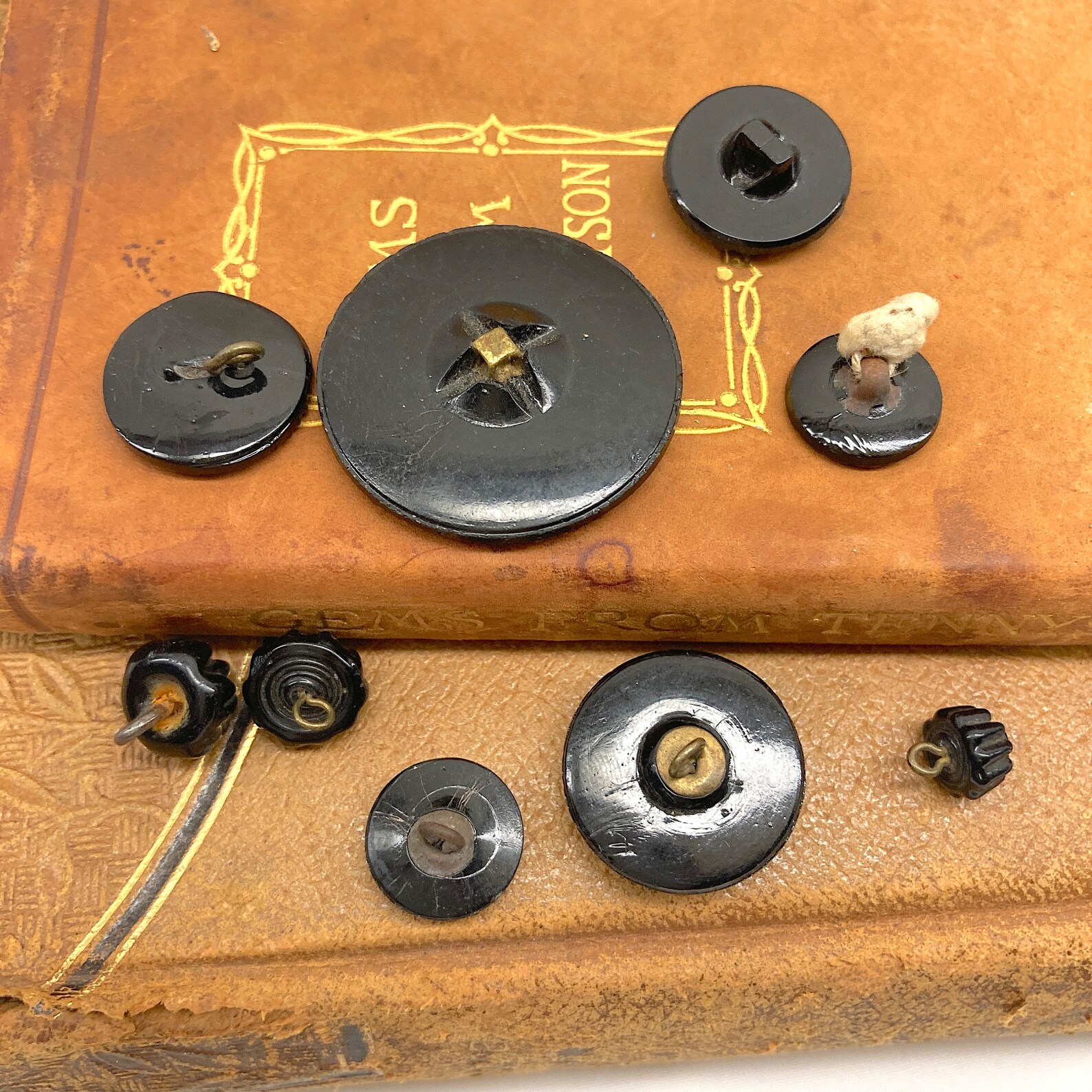 Victorian Antique Mourning French Black Jet Buttons, Set of 9, Ca ...