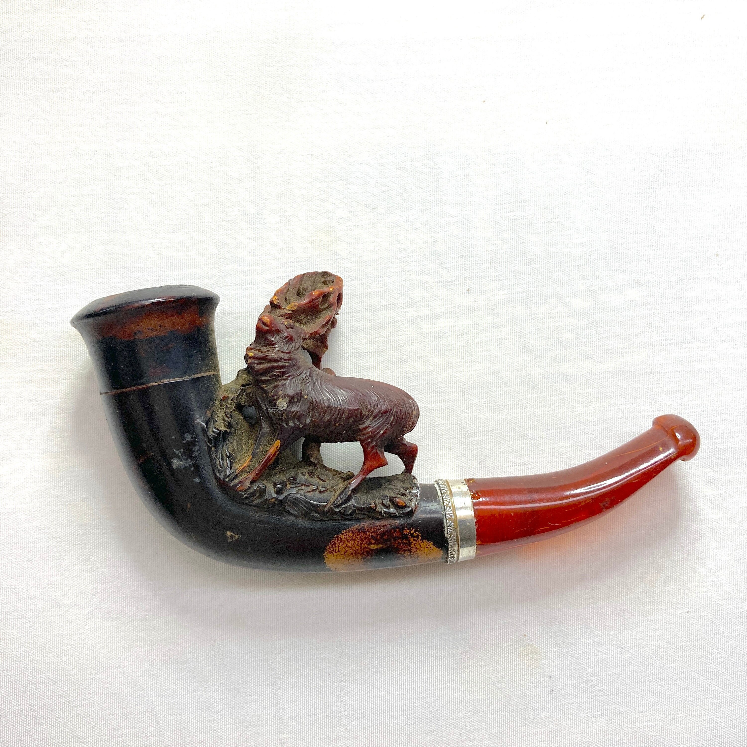 Antique Meerschaum Hand Carved Stag Tobacco Pipe With Silver Connector ...