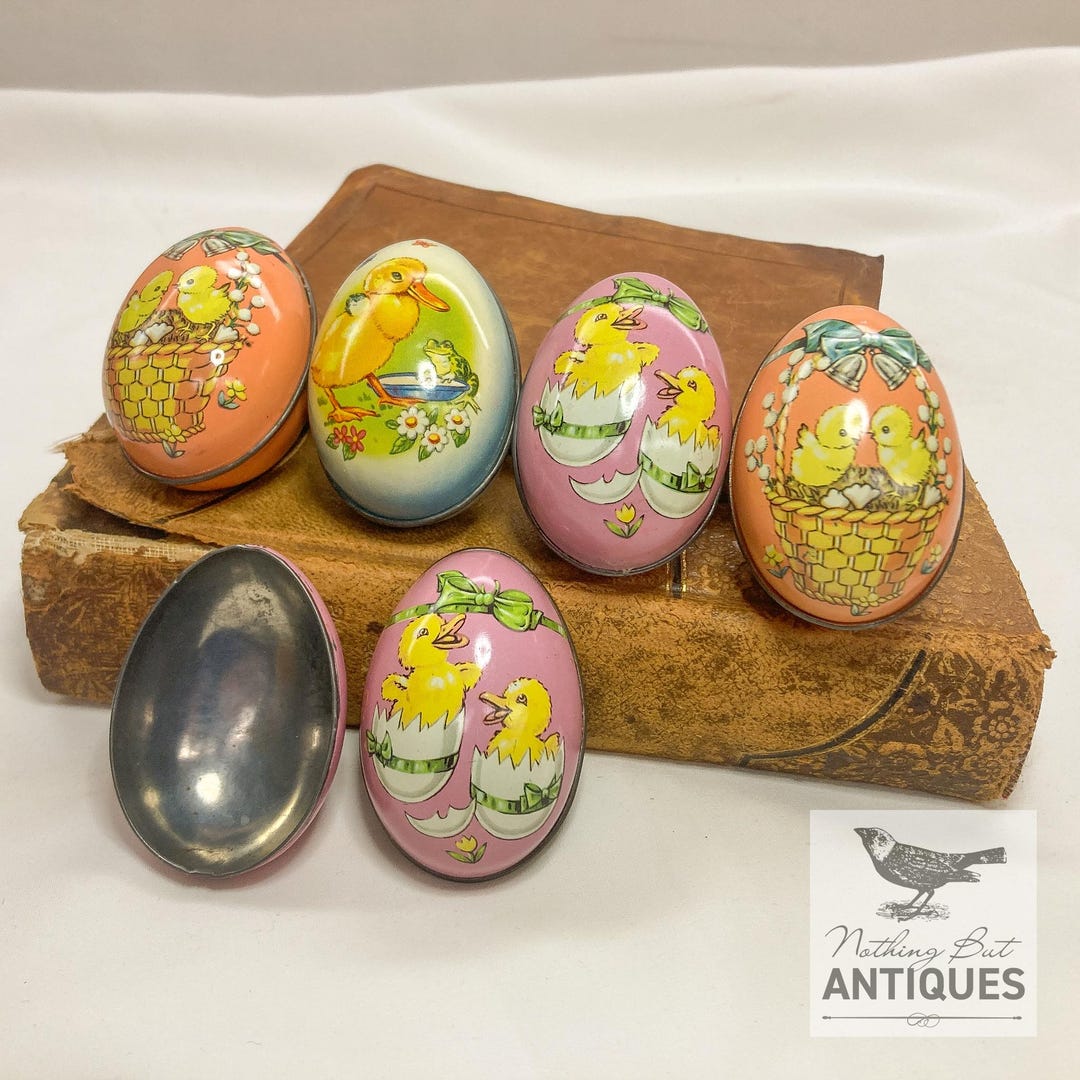 Vintage Easter Tin Litho Easter Egg Candy Containers, Made in ENGLAND ...