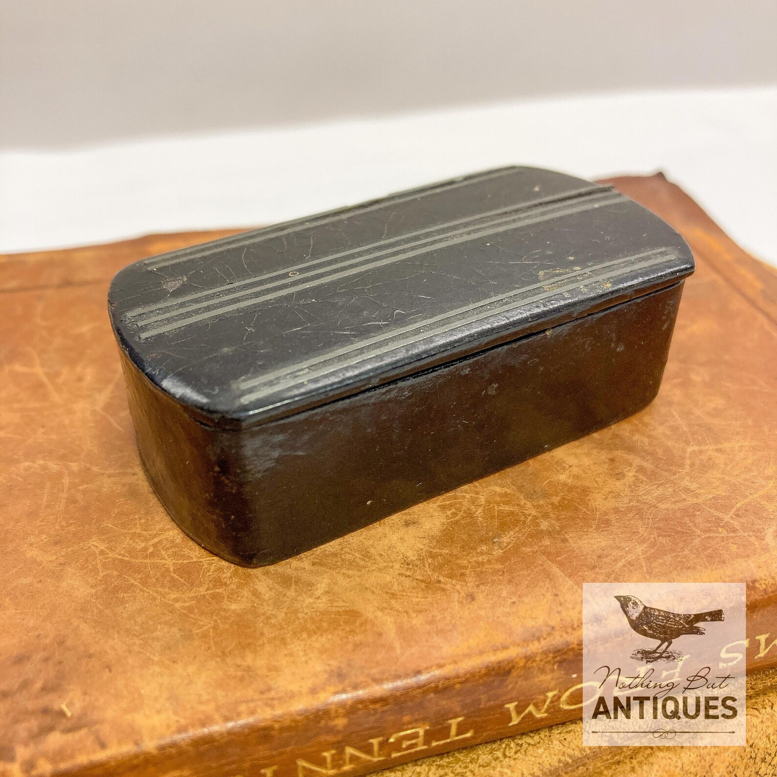 Antique Victorian Snuff Box With Snuff Spoon, Lacquered Paper Mache ...