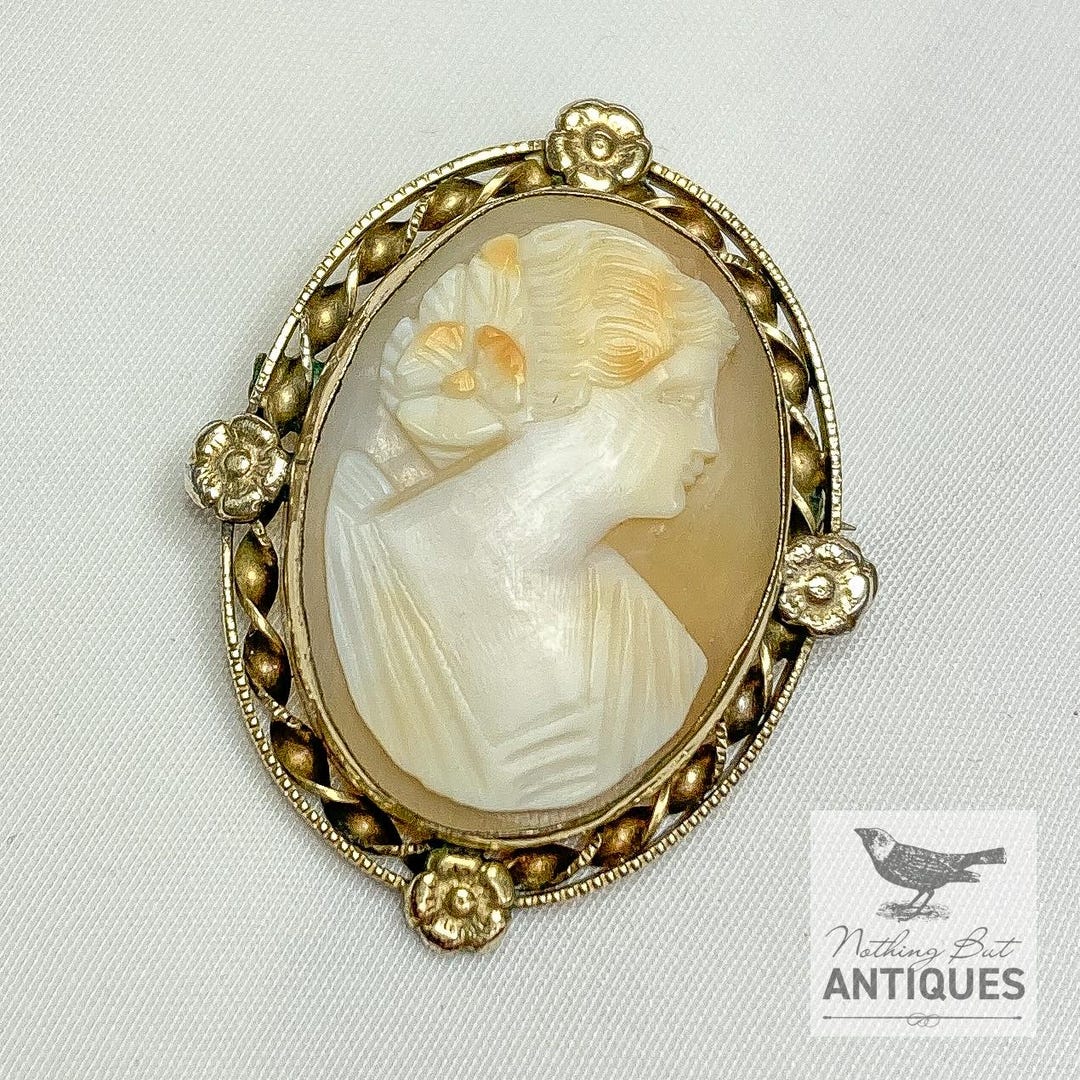 Antique Edwardian Carved Shell Cameo Brooch Pin Pendant, Gold Filled ...
