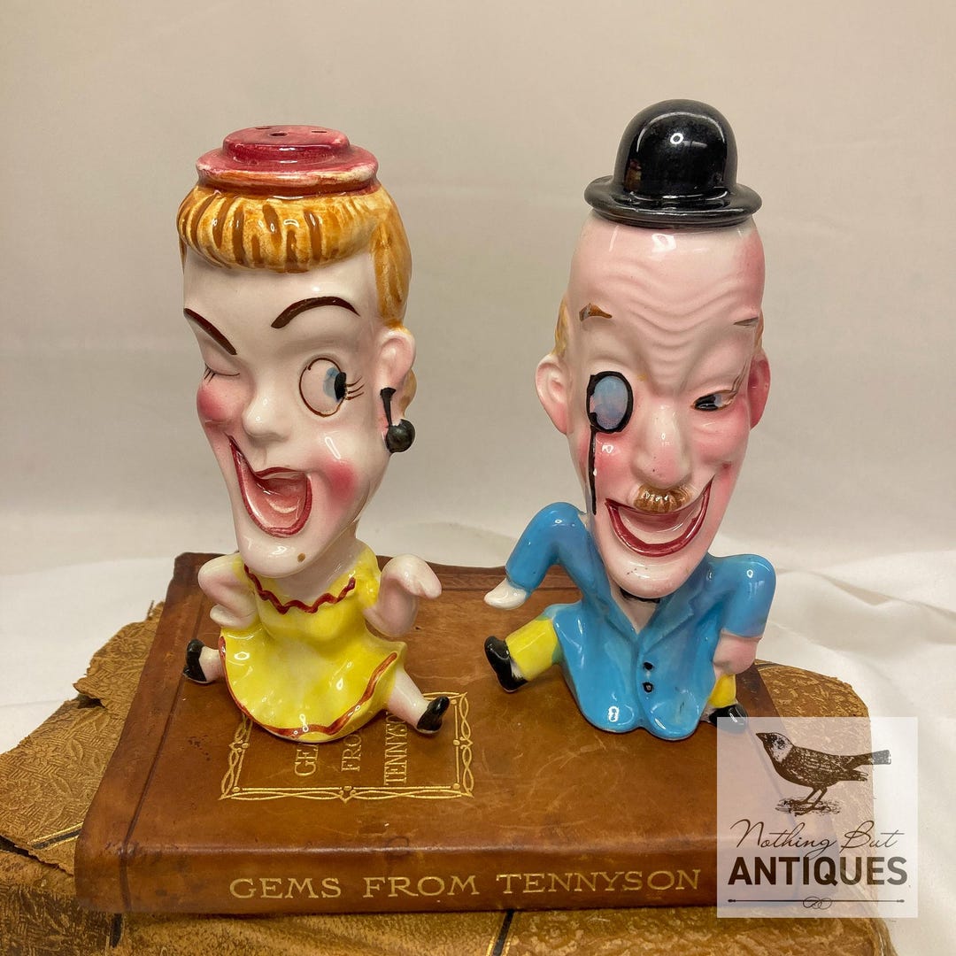 Vintage Antique Salt and Pepper Shakers, MCM Mid-century Modern Big ...