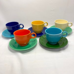 Vintage Antique Fiesta Fiestaware Cups and Saucers in Original Colors ...