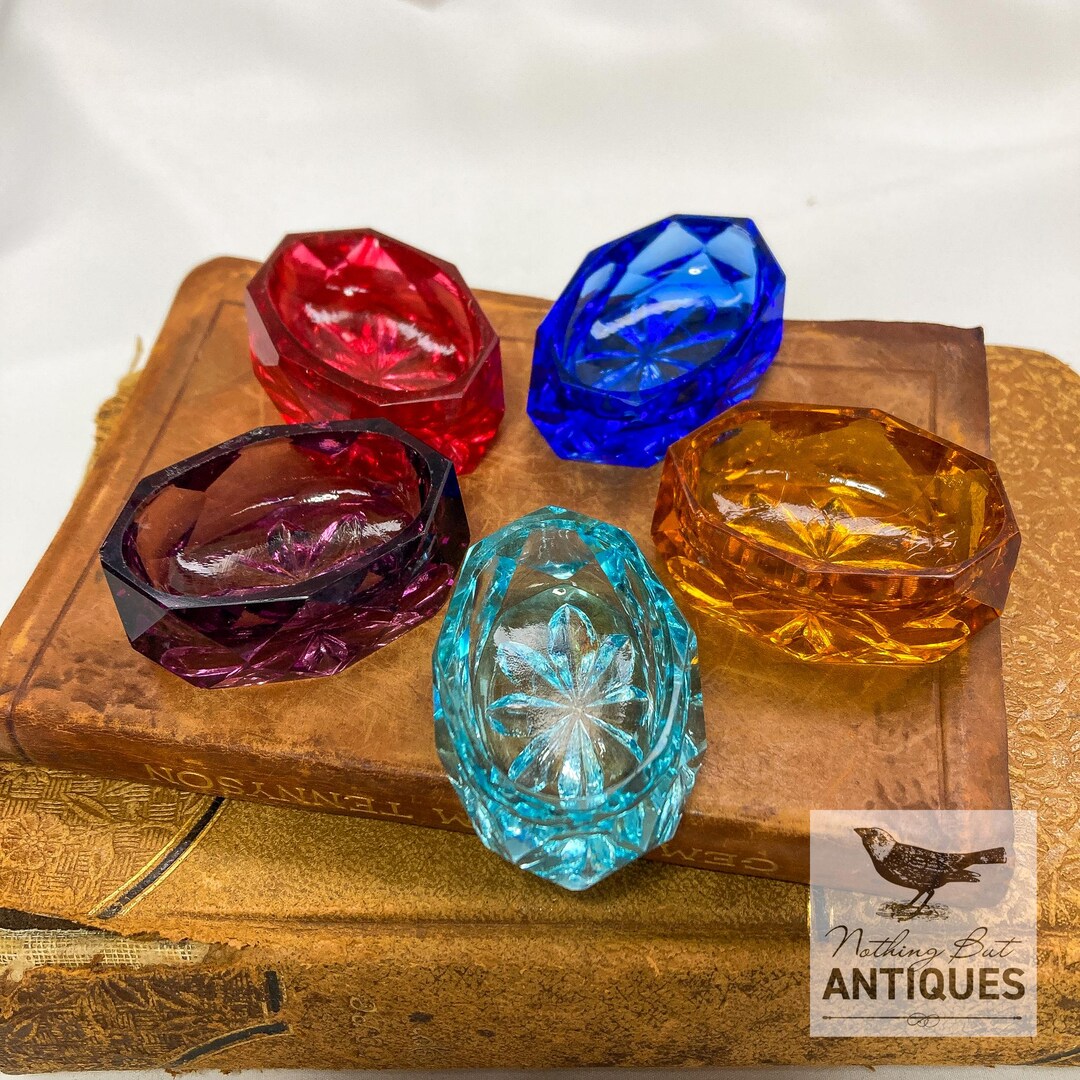 RARE Victorian Antique Cut Crystal Salt Dips Cellars, Multicolored Sold ...