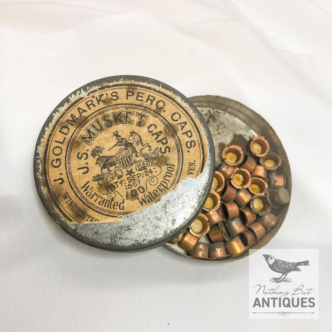 Antique Black Powder U.S. Musket Cap Tin With Caps, J. Goldmark's ...