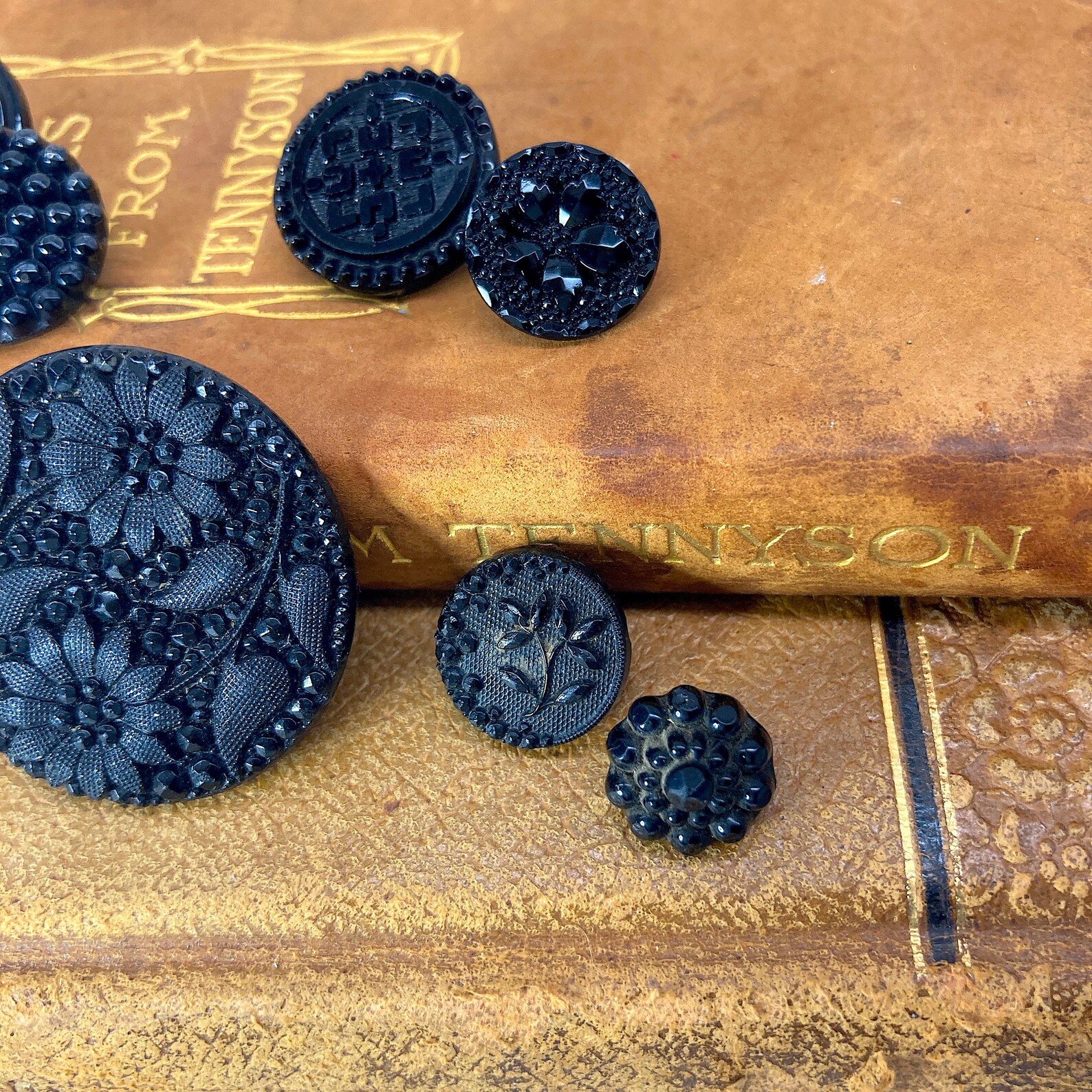 Victorian Antique Mourning French Black Jet Buttons, Set of 9, Ca ...