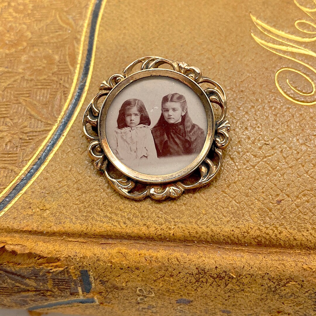 Antique Edwardian Mourning Photo Little Sisters Pin Brooch, Ca. 1900s ...