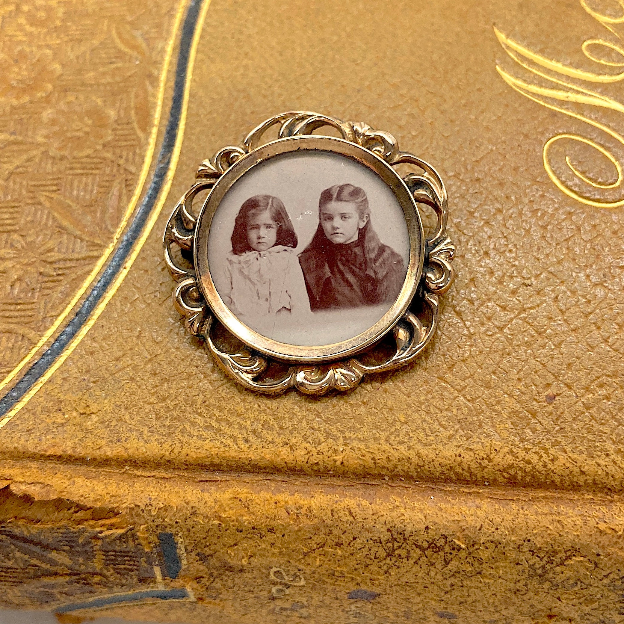 Antique Edwardian Mourning Photo Little Sisters Pin Brooch, Ca. 1900s ...