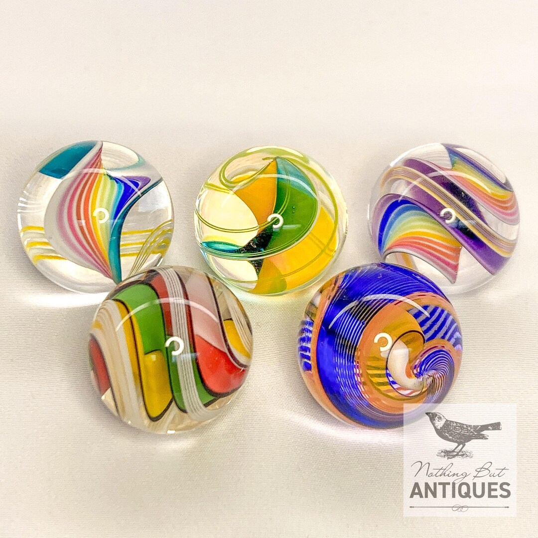 Vintage Contemporary Art Glass Marbles, Rainbow & Rainbow Ribbon, 24mm ...