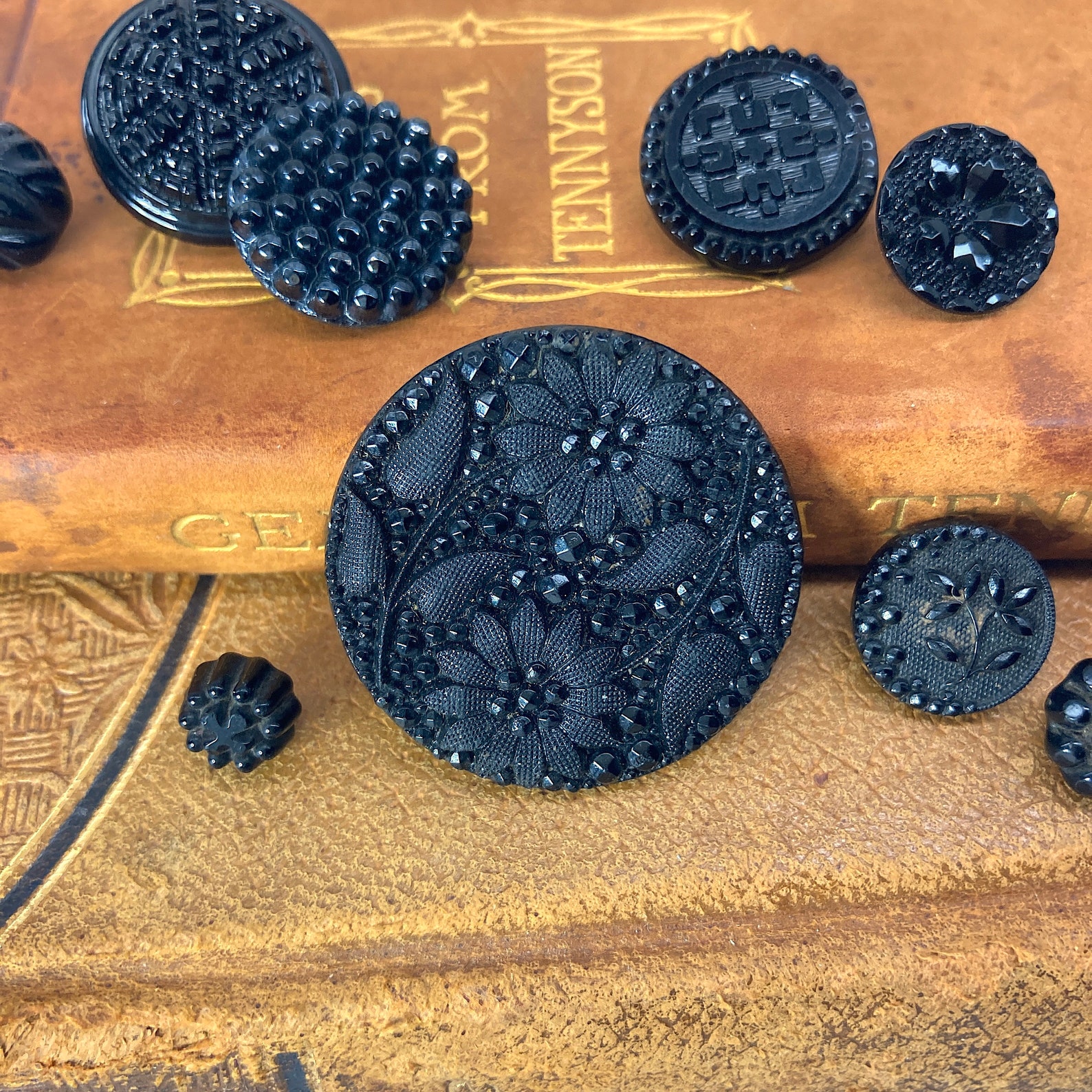 Victorian Antique Mourning French Black Jet Buttons, Set of 9, Ca ...