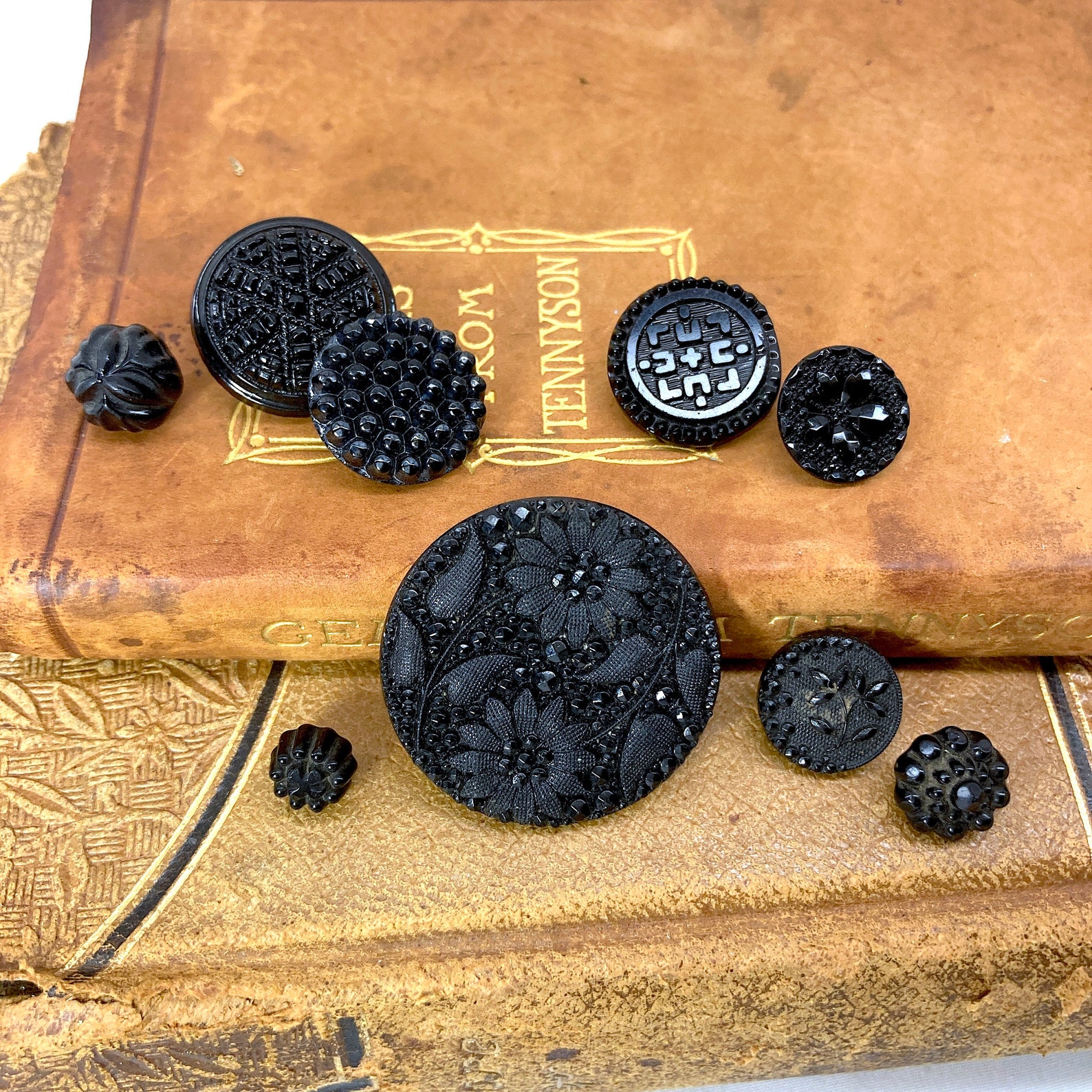 Victorian Antique Mourning French Black Jet Buttons, Set of 9, Ca ...