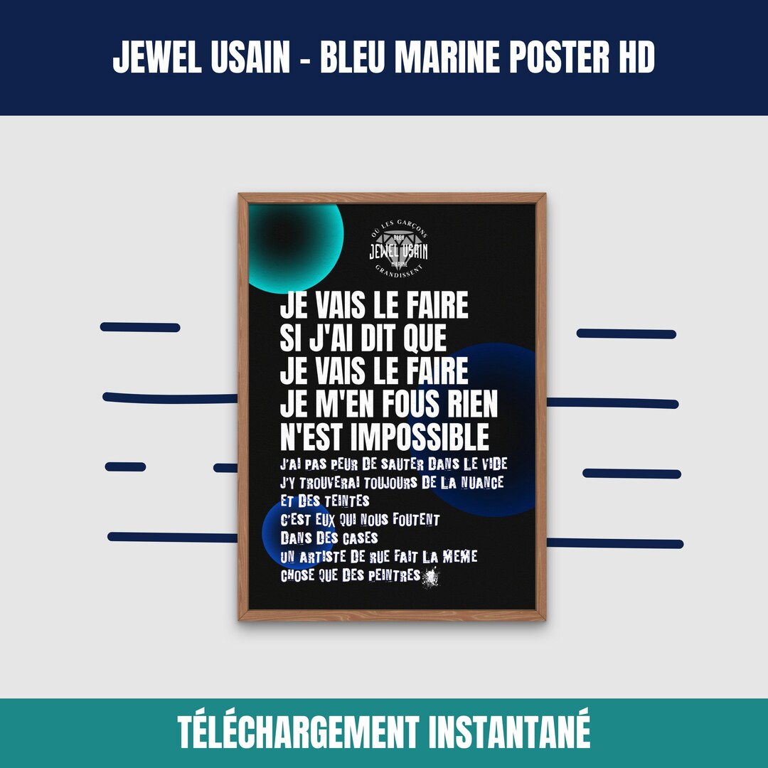 Poster Jewel Usain Navy Blue Download Lyrics Rap French Poster - Etsy