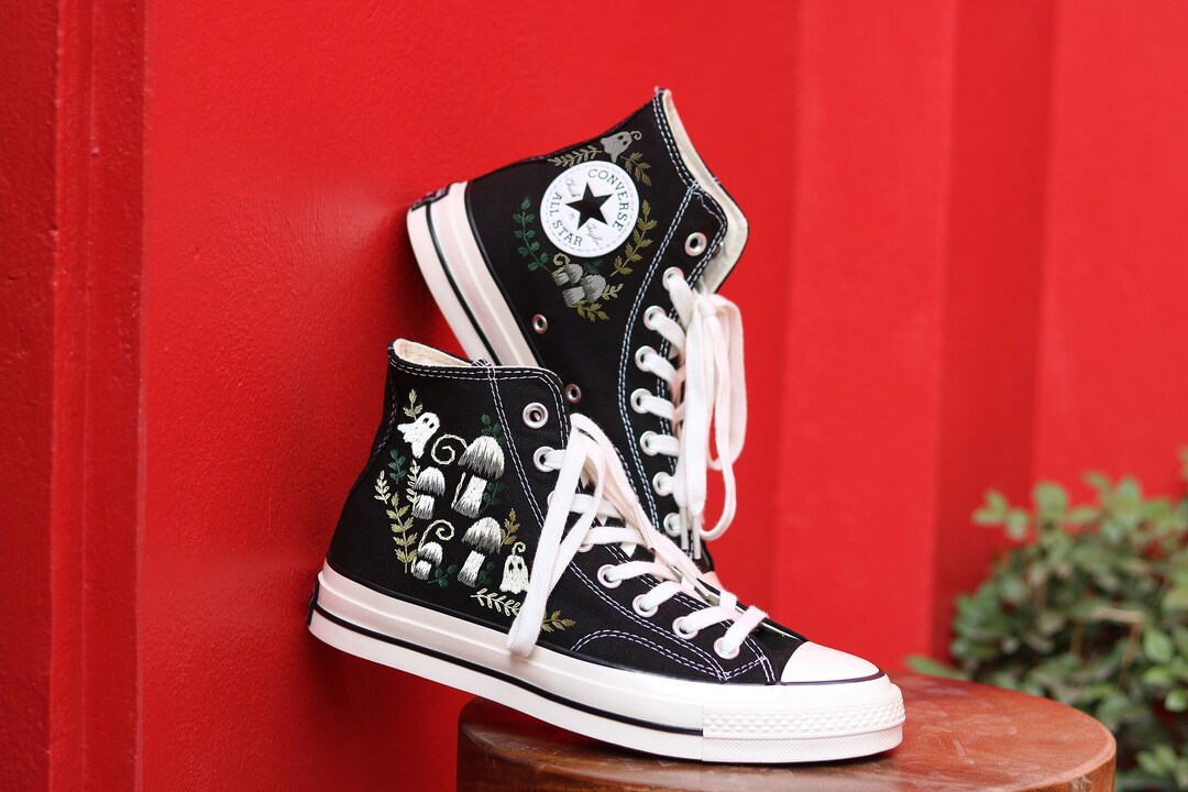 Ghosts and Mushrooms Embroidered Shoes Chuck Taylor 1970s ,mushrooms ... Ghosts and Mushrooms Embroidered Shoes Chuck Taylor 1970s ,mushrooms ...