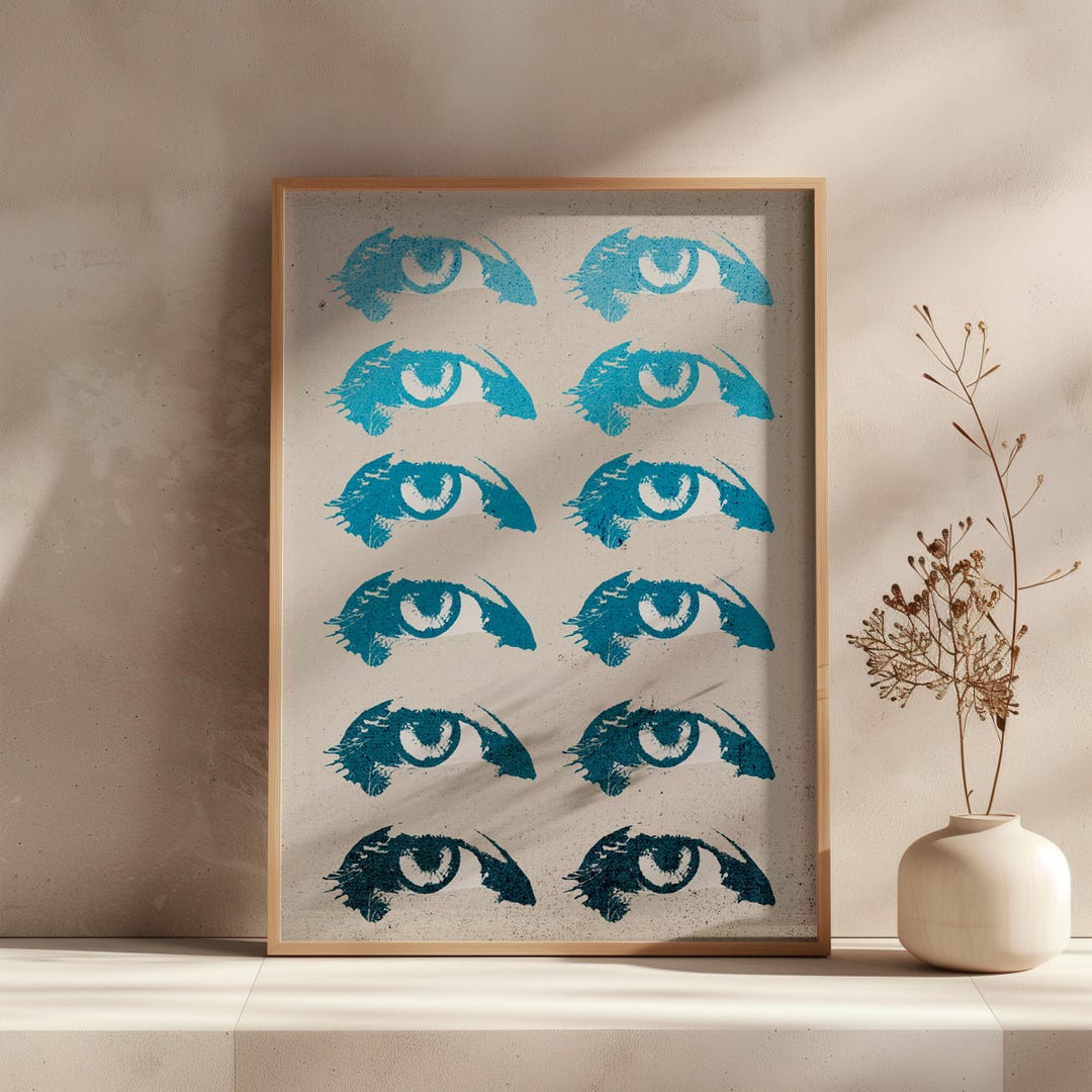 Y2K Eye Poster | Retro Blue Wall Art Print | Minimalist 90s Decor ...