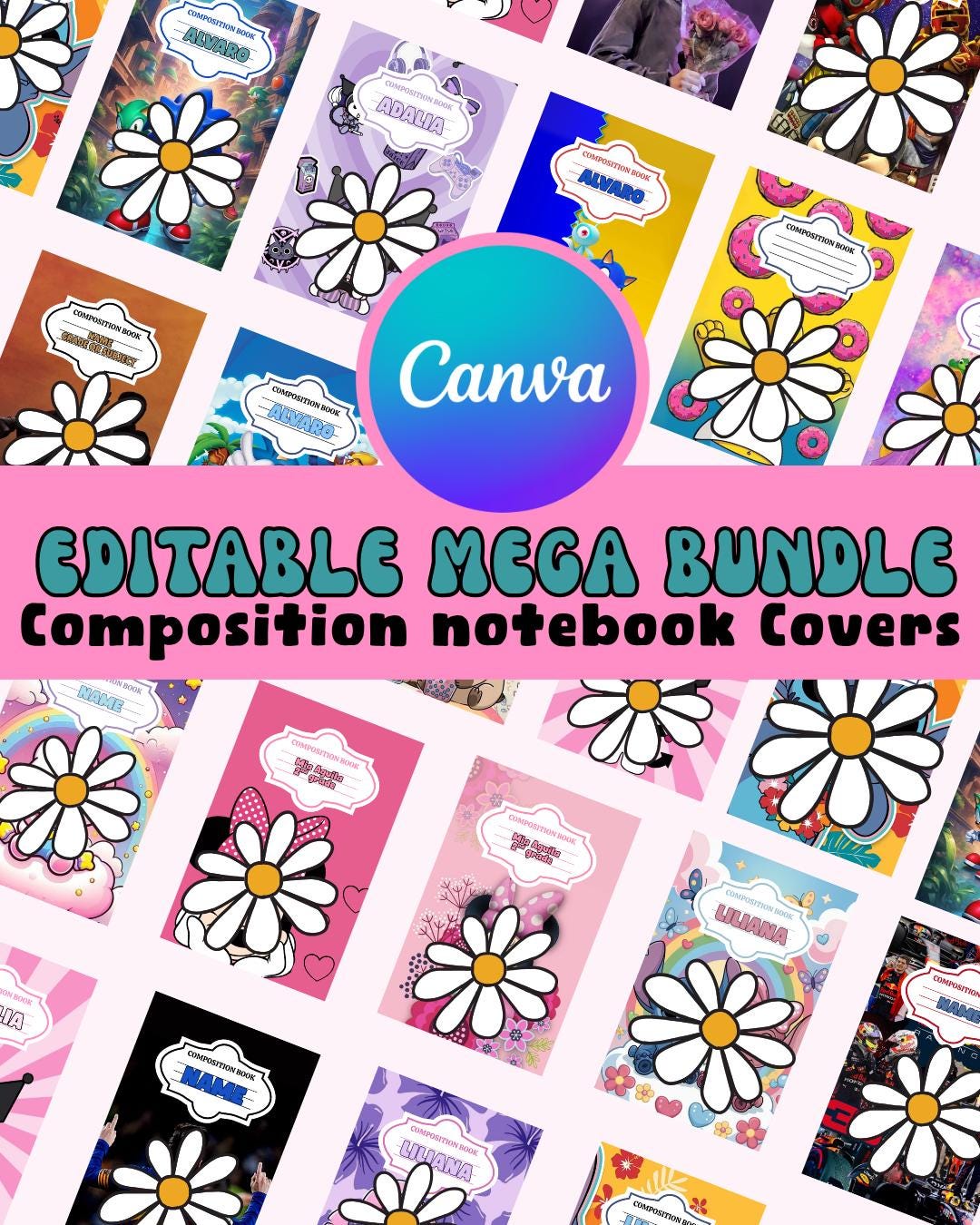 Editable Composition Notebook Covers- Cute Digital Canva Template for ...