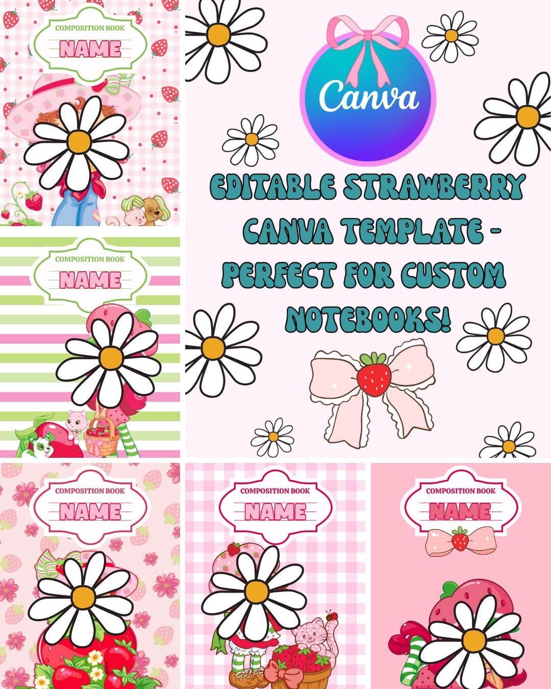 5 EDITABLE Strawberry Composition Notebook TEMPLATE - Etsy