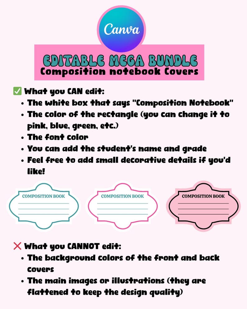 Editable Composition Notebook Covers- Cute Digital Canva Template for ...
