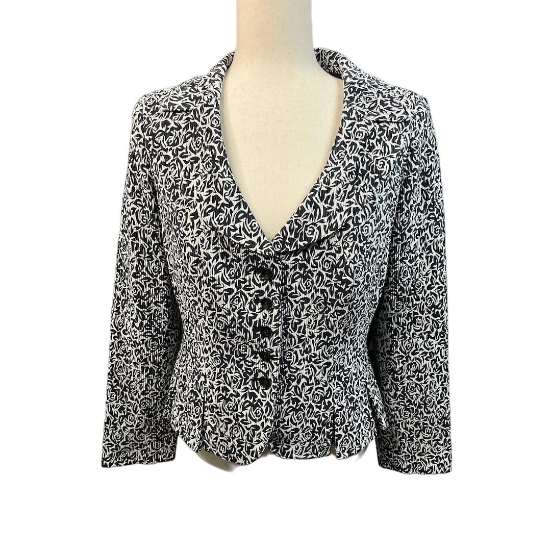Vintage B. Moss Clothing Company Blazer in Black & White Floral, Size 6 ...