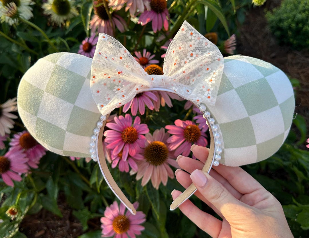 Green Checkered Mouse Ears With Pearls, Minnie Ears, Mickey Ears ...