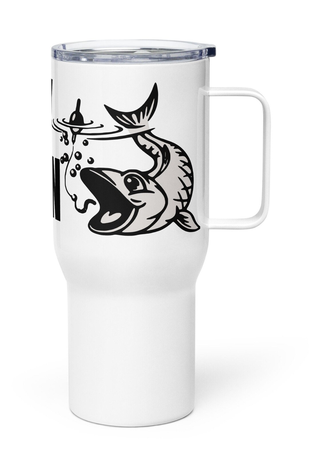 Happy Hookin Travel Mug With Handle Fish on Hook Design Great Gift for ...