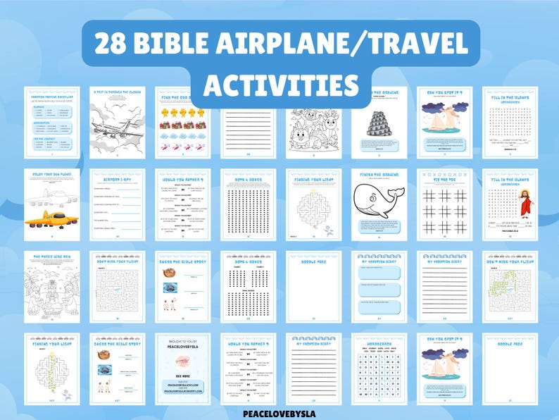 Kids Bible Activities for Travel Airplane Games & Printable Workbook ...