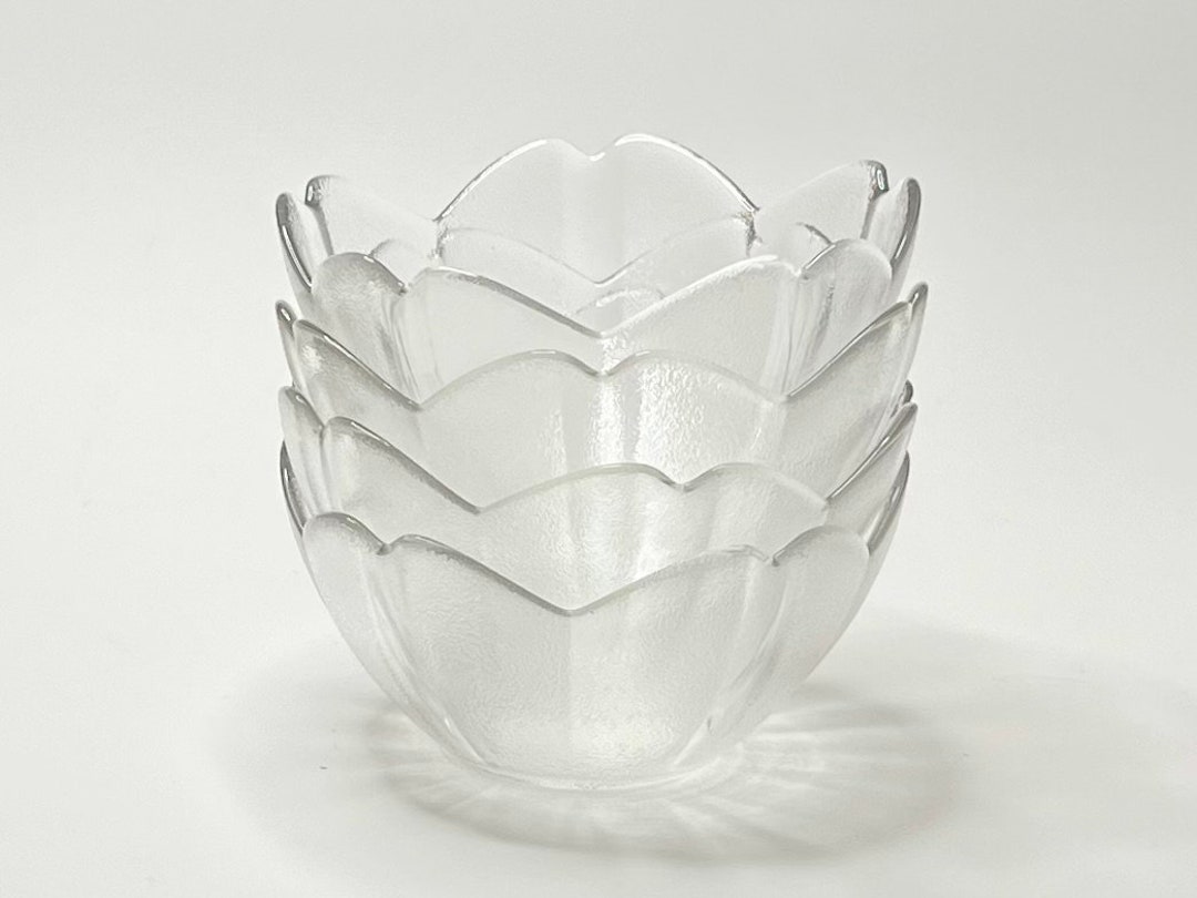 Vintage Arcoroc France Fleur Flower Glass Bowls Set of 4 Fruit Salad ...