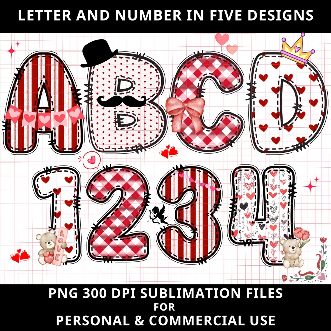 Valentine's Day Alphabet PNG, Valentines Doodle Letters With Clip Art ...