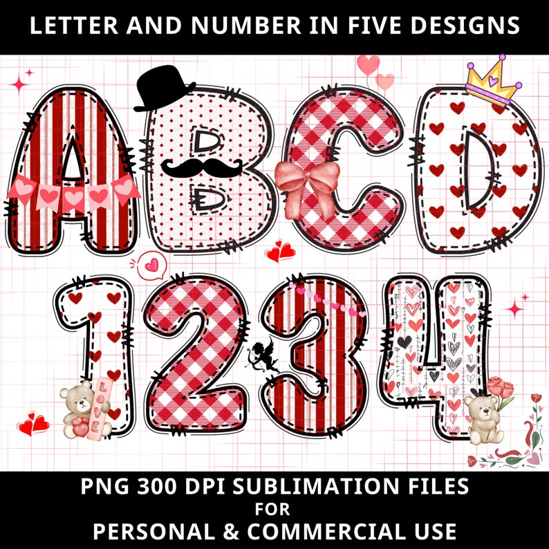 Valentine's Day Alphabet PNG, Valentines Doodle Letters With Clip Art ...