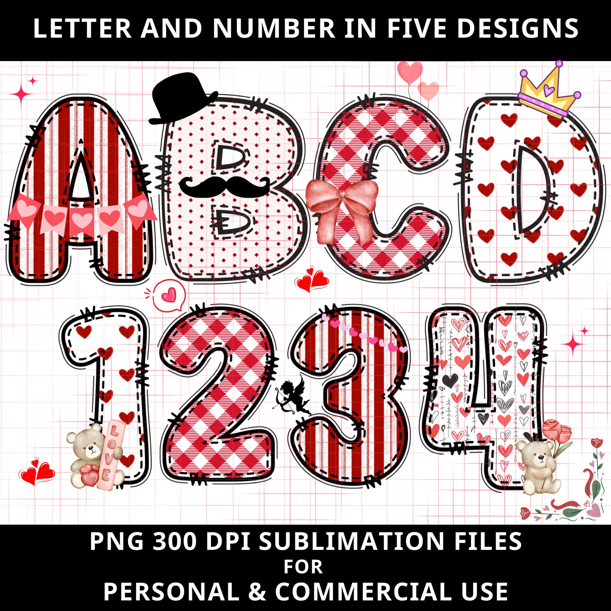 Valentine's Day Alphabet PNG, Valentines Doodle Letters With Clip Art ...
