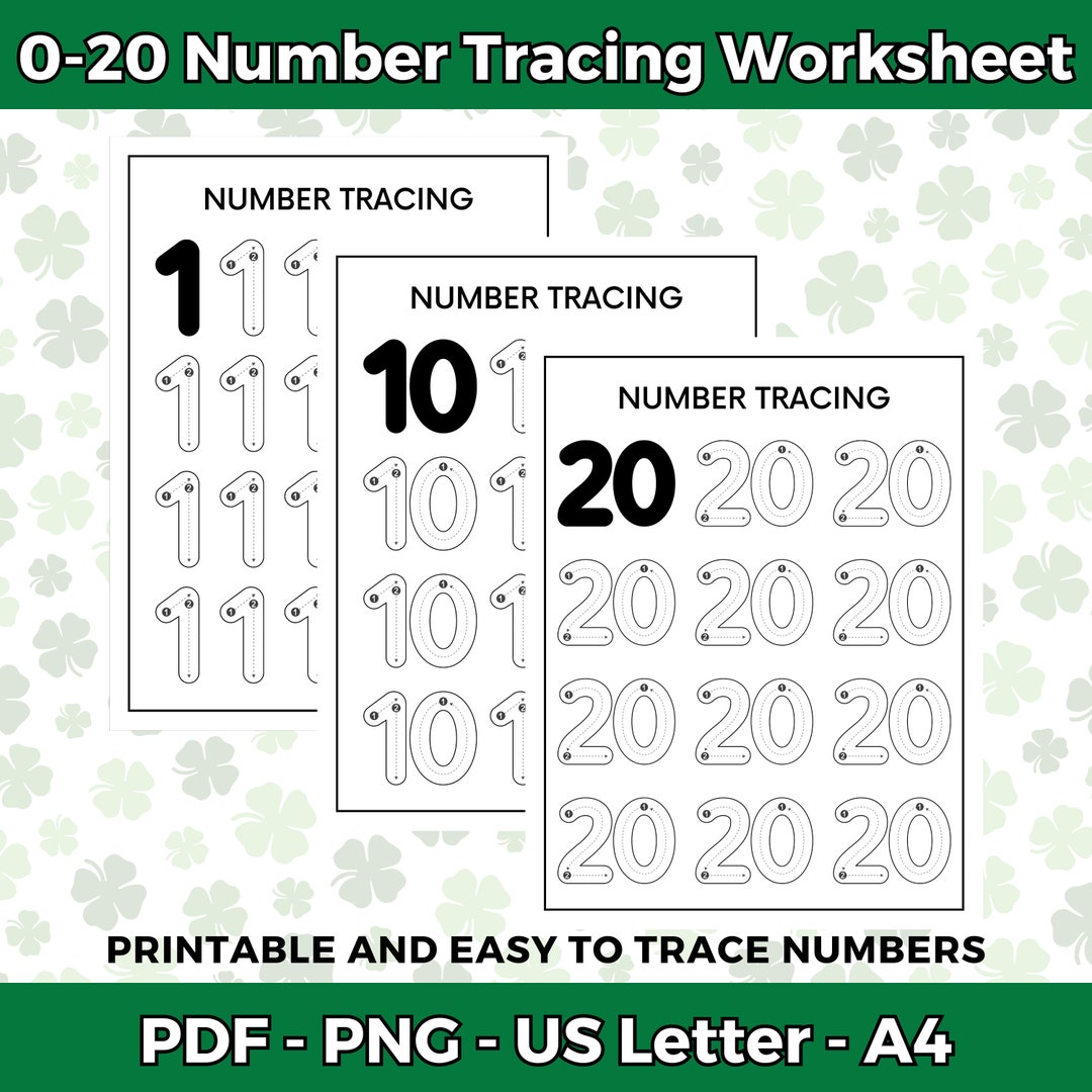 0-20 Number Tracing Worksheet, Printable Number Tracing, Easy to Trace ...