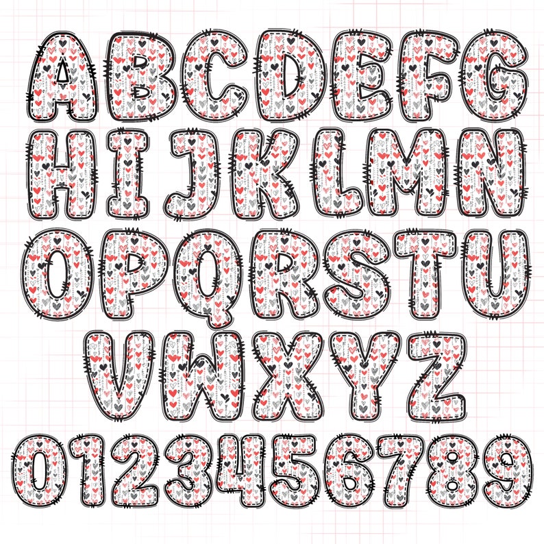 Valentine's Day Alphabet PNG, Valentines Doodle Letters With Clip Art ...
