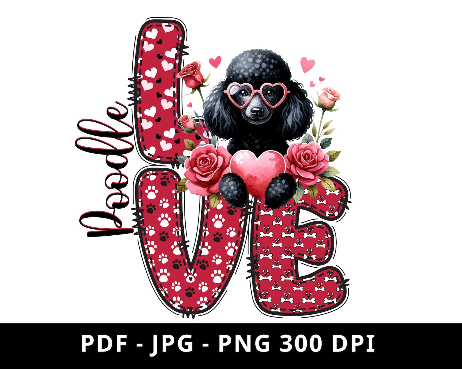 Black Poodle - Dog Love, Valentine Clipart, Black Poodle Love, Black ...