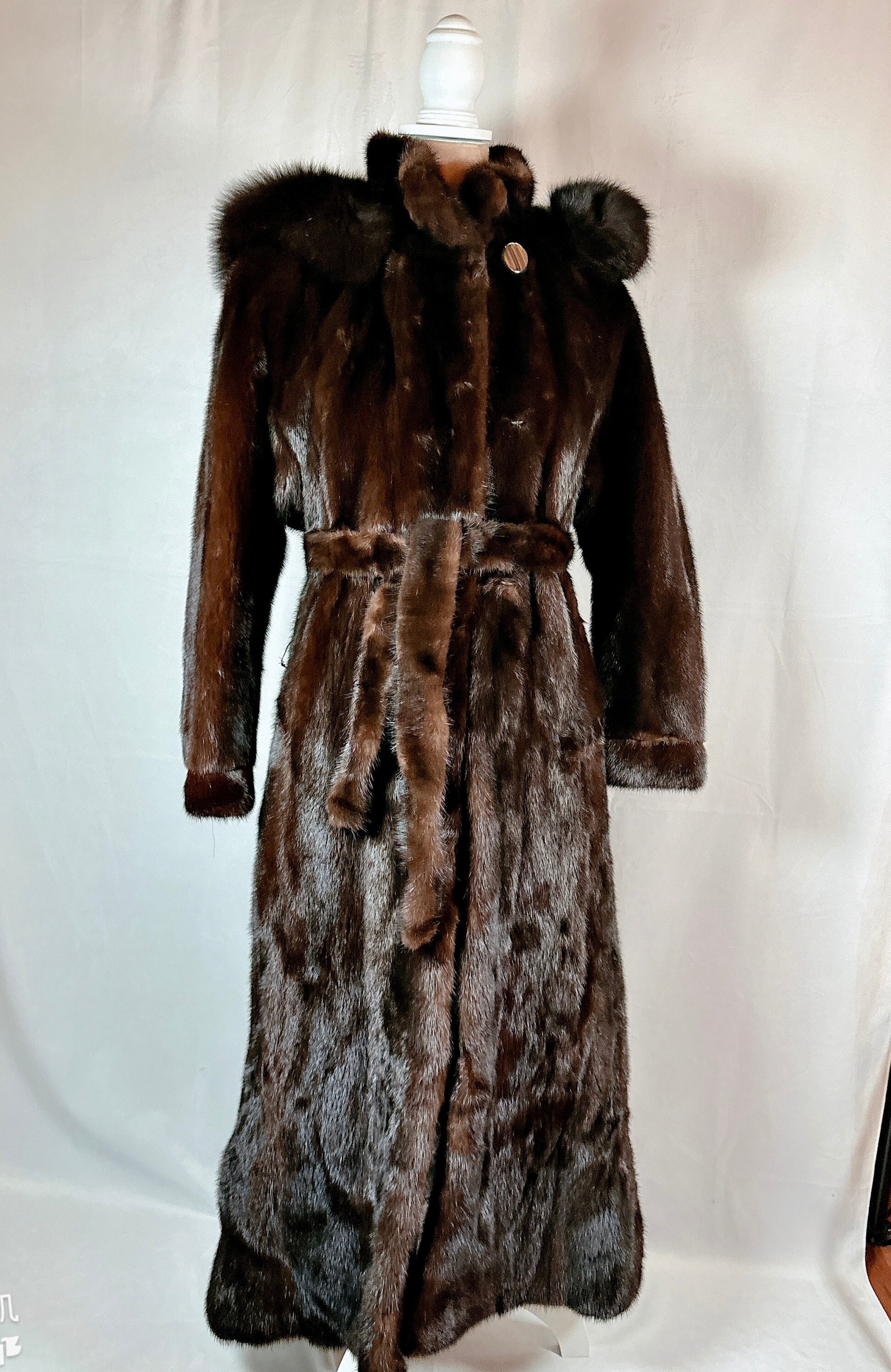 Mahogany Mink Fur Coat With Hood, Female Mink, Full Length (size ...