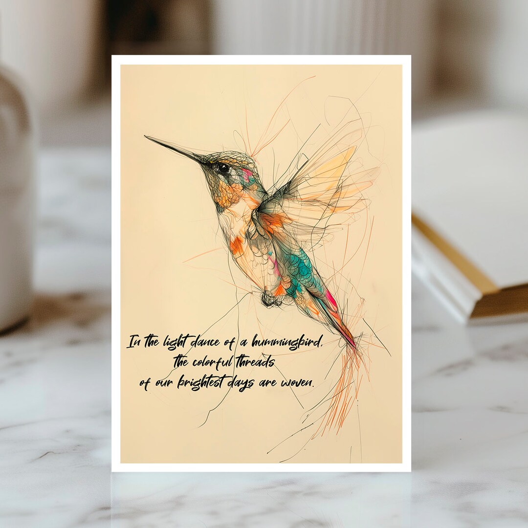 Whimsical Hummingbird Greeting Card Inspirational Poetry Quote Birthday ...