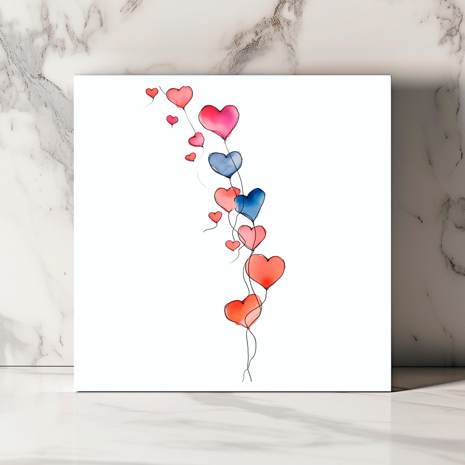 Heart Balloon Greeting Card Love Balloons Art Card Romantic Valentine’s ...