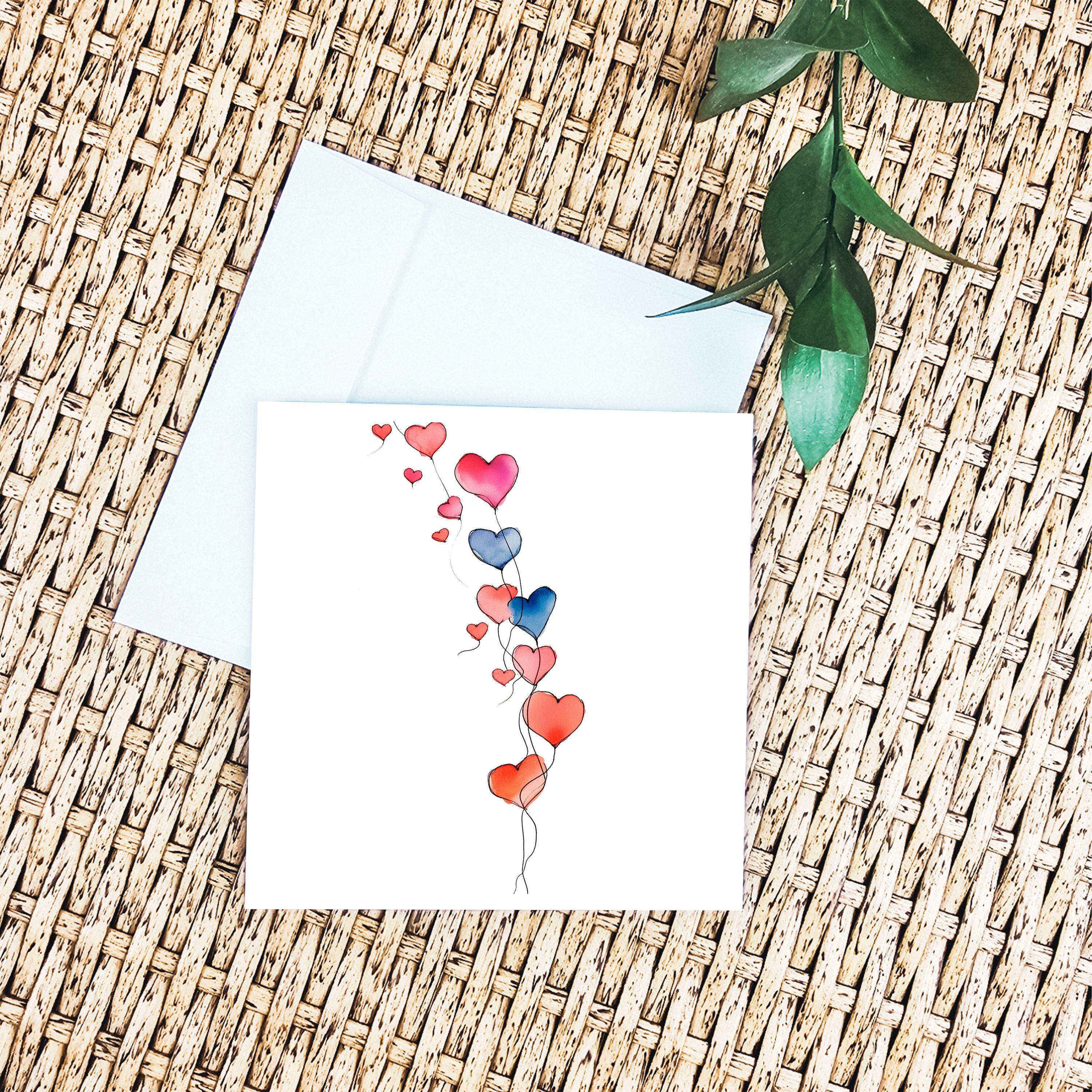 Heart Balloon Greeting Card Love Balloons Art Card Romantic Valentine’s ...