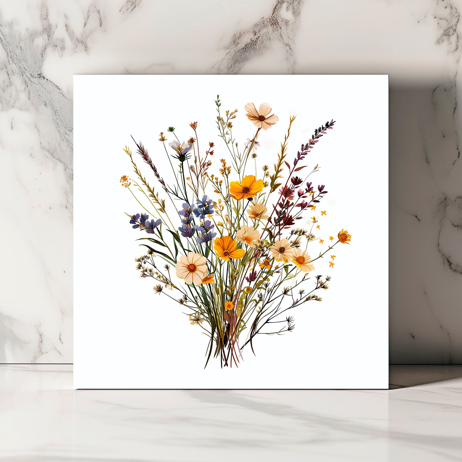 Wildflower Bouquet Card Botanical Art Floral Greeting Card Colorful ...