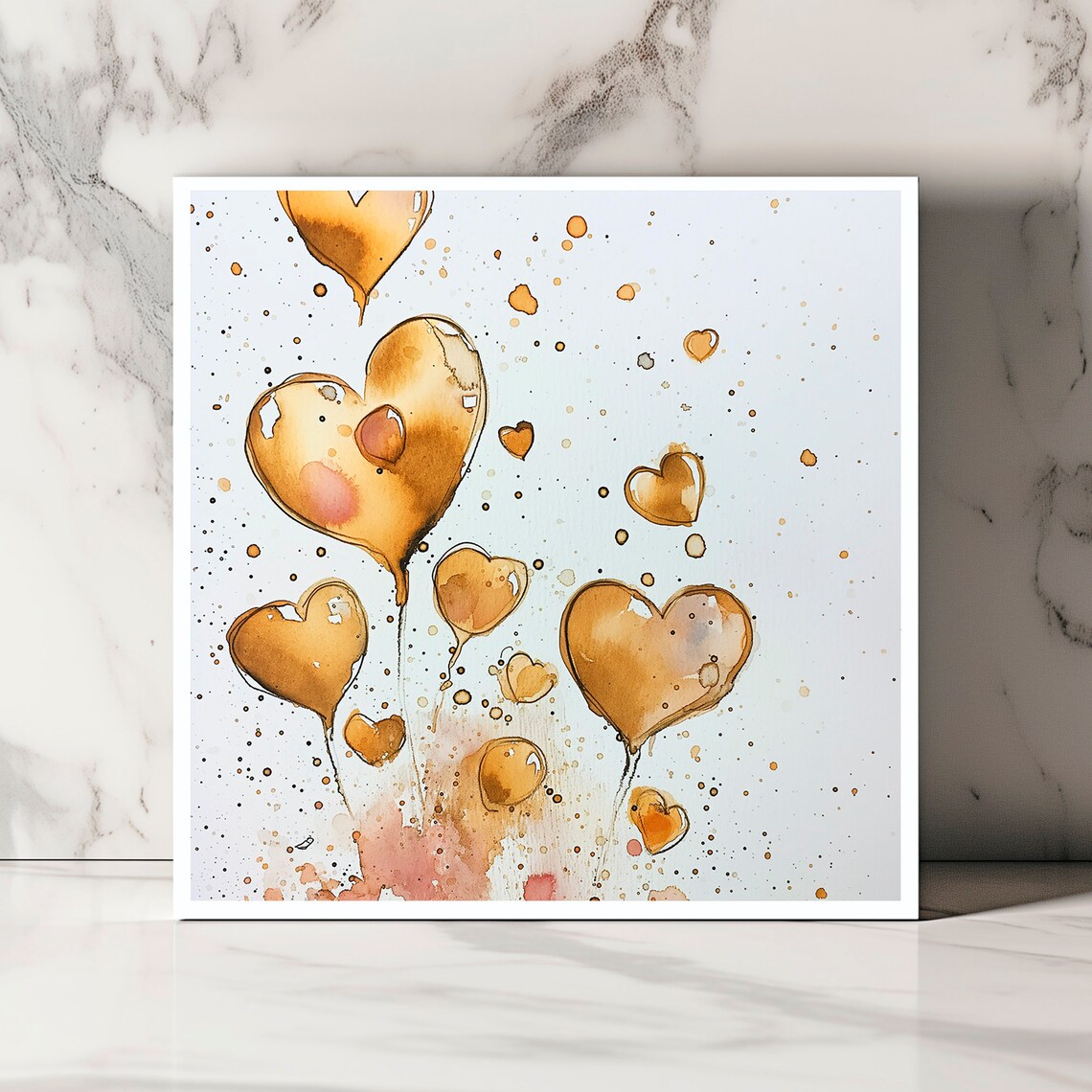 Floating Hearts Greeting Card, Watercolor Love Balloons, Perfect for ...