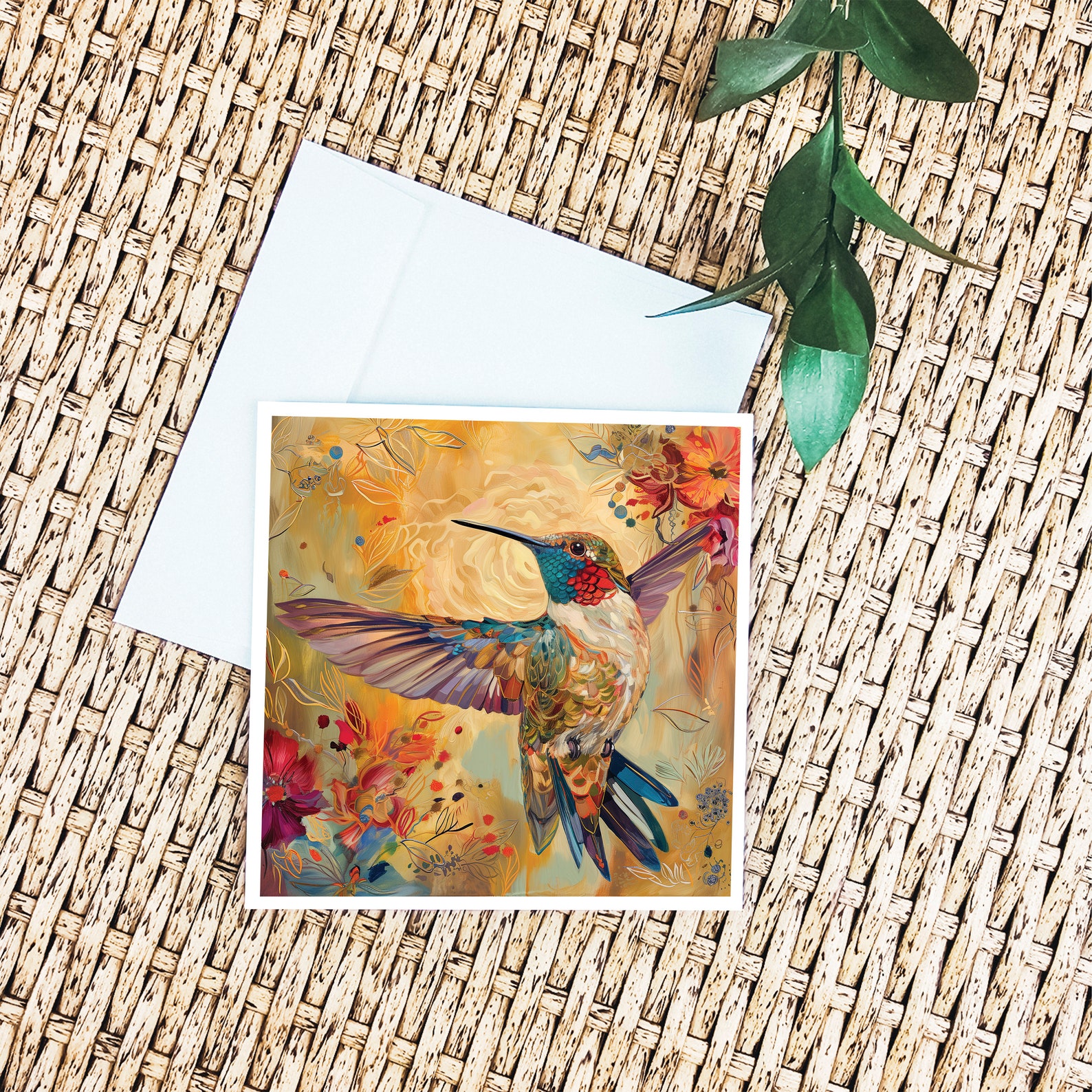 Hummingbird and Flowers Card Watercolor Bird Card Floral Hummingbird ...