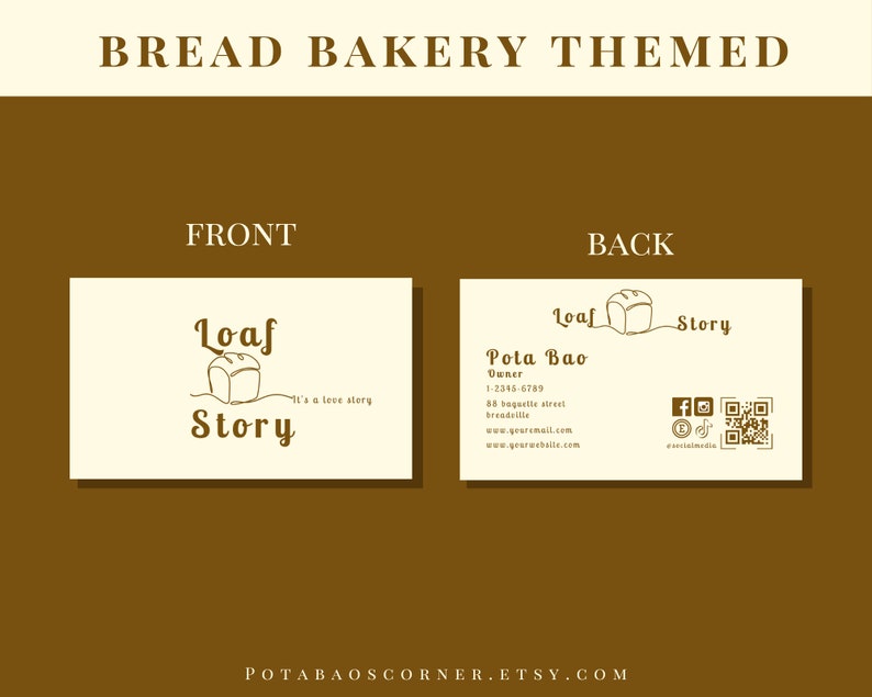 Bakery Bread Editable QR Code Business Card Canva Template Design ...